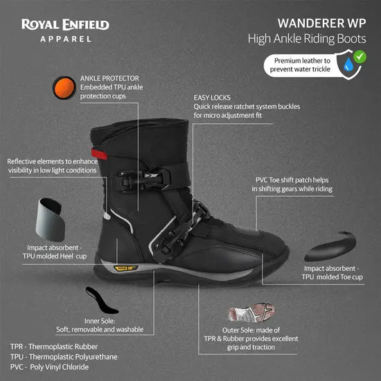 WANDERER WATERPROOF RIDING BOOT - BLACK – Helmet Garage